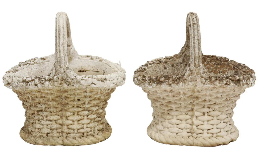 Pair of French Cast Stone Baskets with Foliate Rim – Maison Maison Design