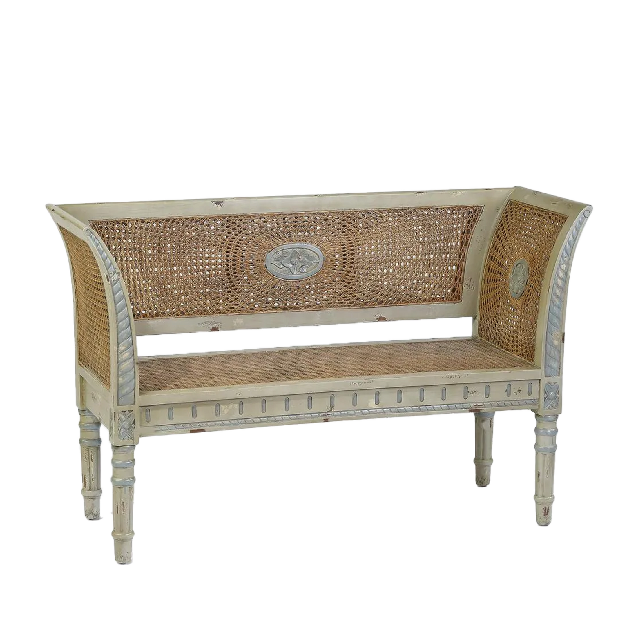 Traditional French Provincial Cane Settee with Painted Finish